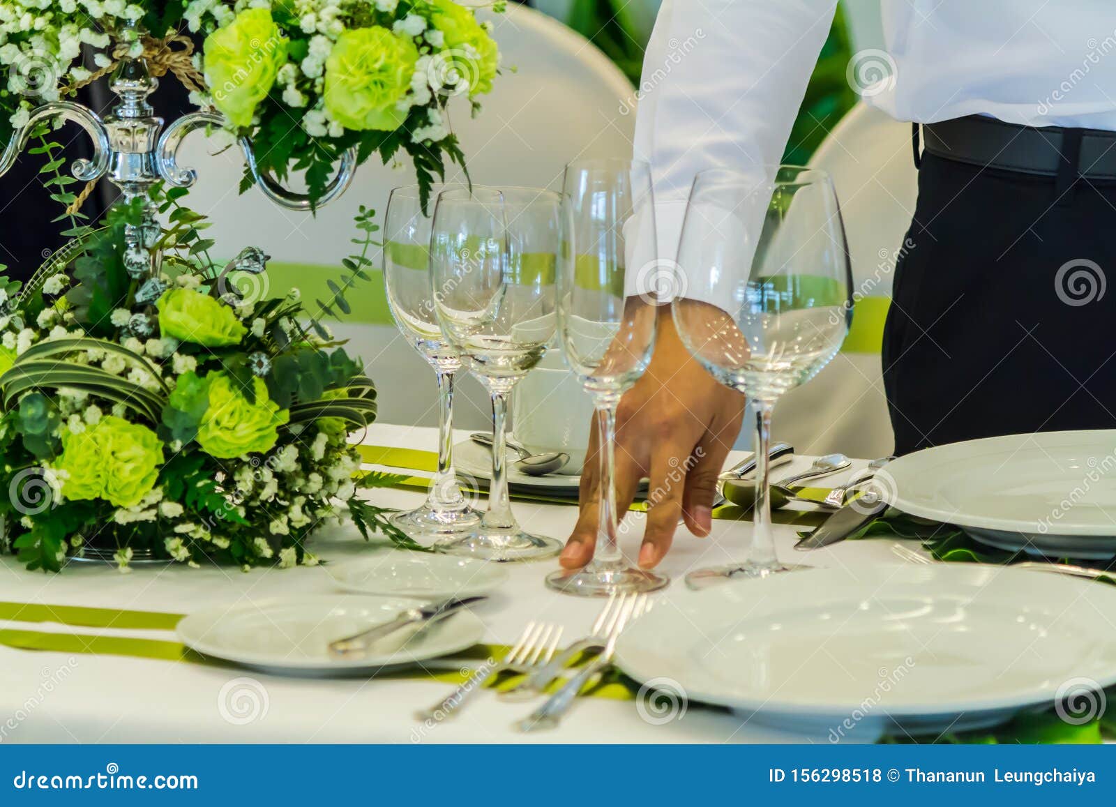 Waiter Decorate and Setting Party Dinner Table in Restaurant Stock ...