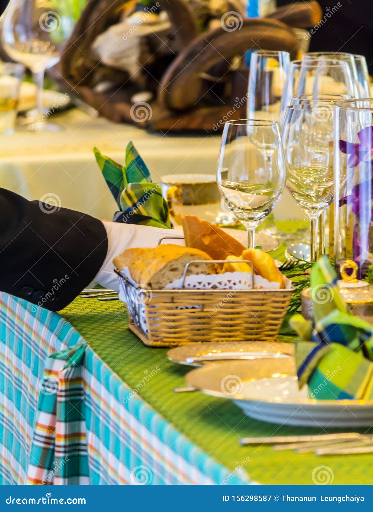 Waiter Decorate and Setting Party Dinner Table in Restaurant Stock ...