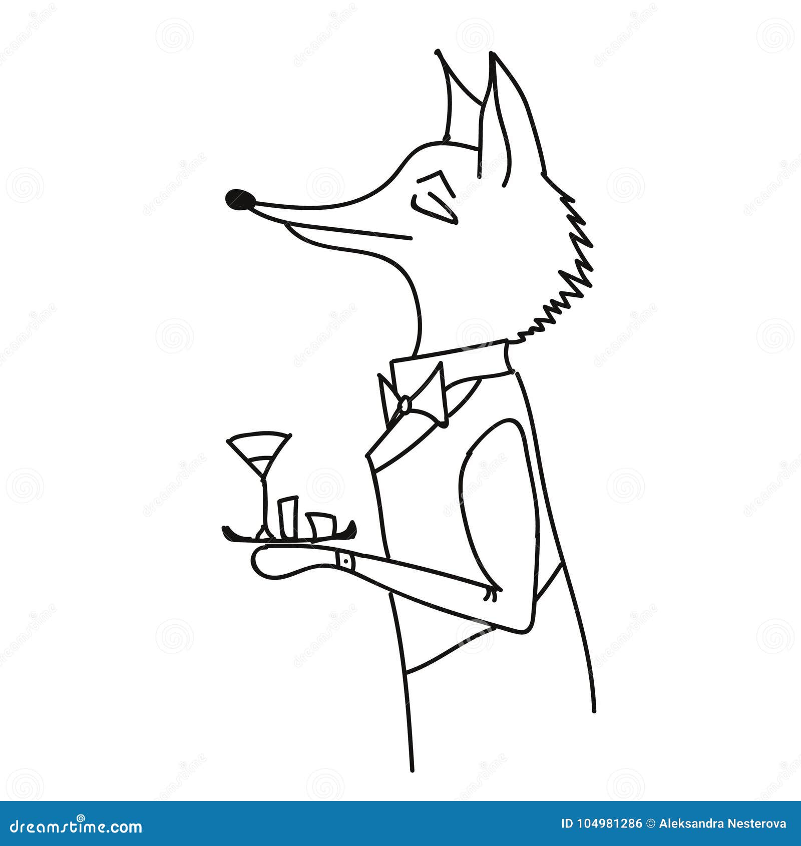 A waiter-fox in a jacket stock vector. Illustration of alcohol - 104981286