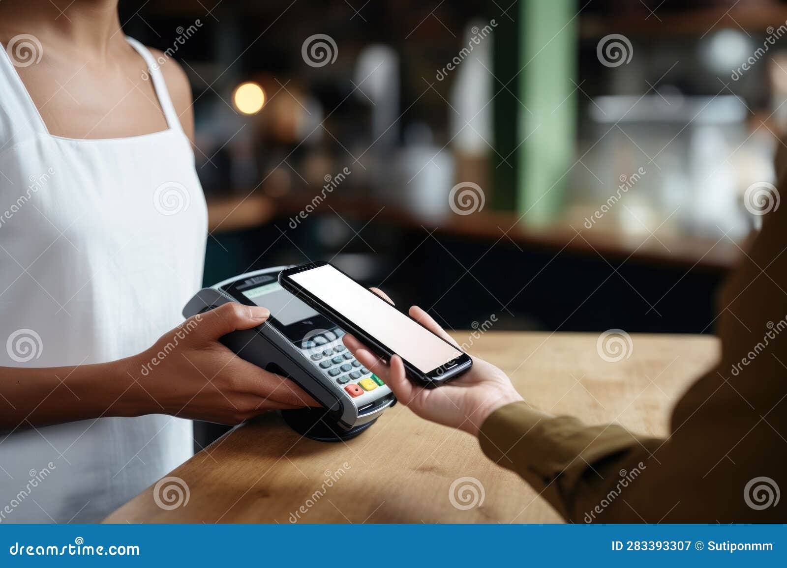 Waiter Give a Card Reader Machine for the Customer To Make Payment ...