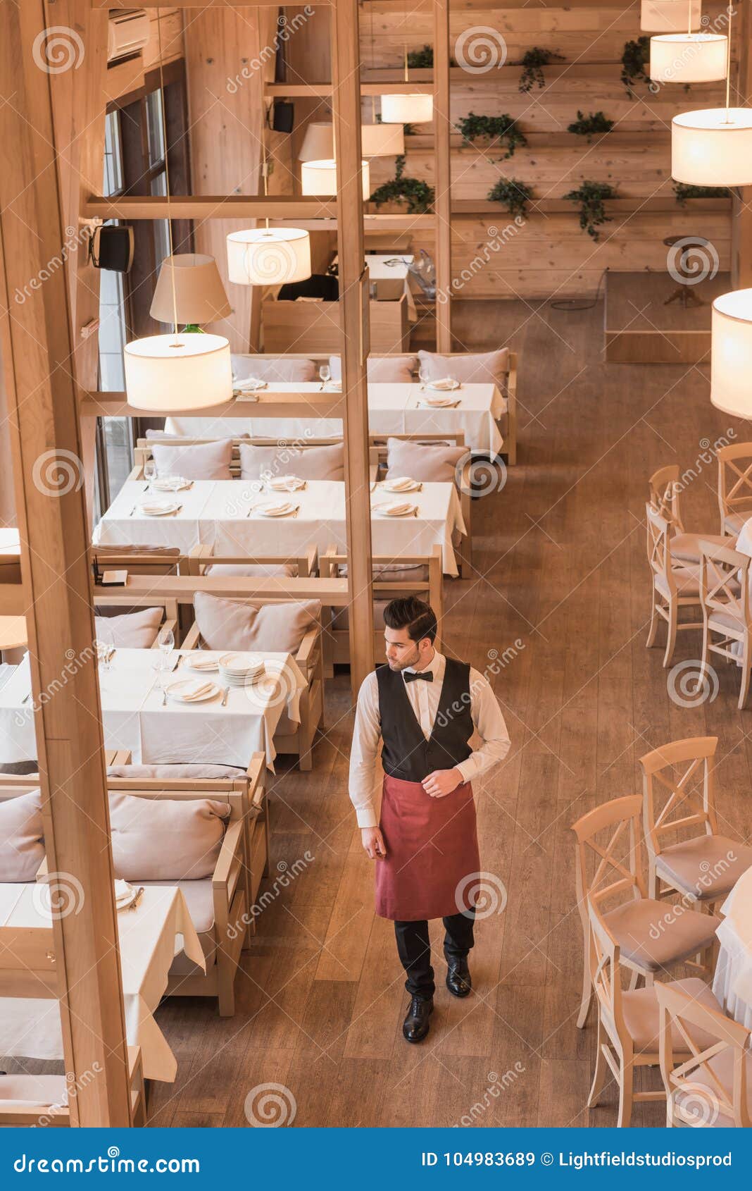 Waiter Going between Empty Tables Stock Image - Image of comfortable ...
