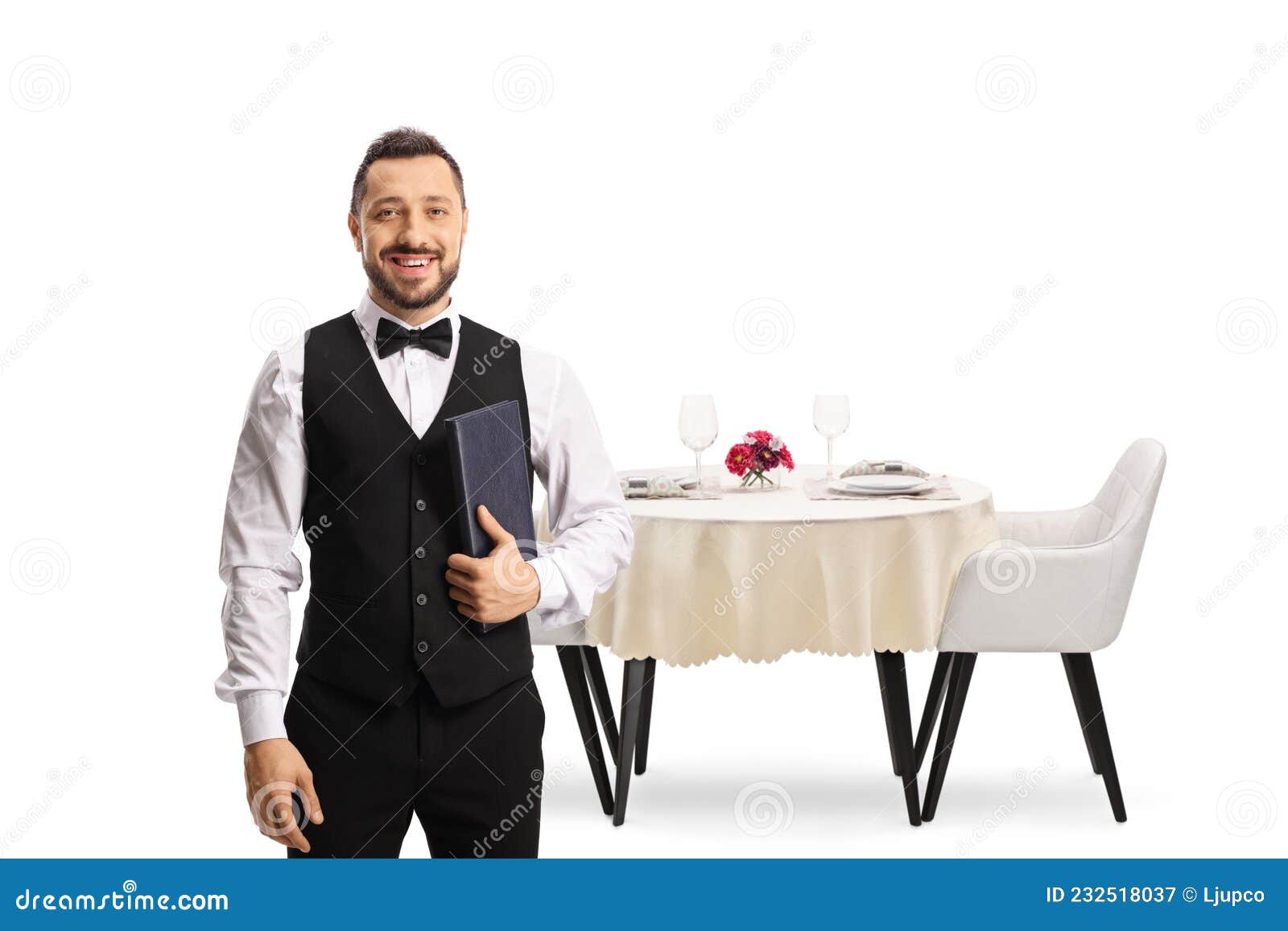 Waiter Holding a Menu List and Standing in Front of a Table Stock Image ...