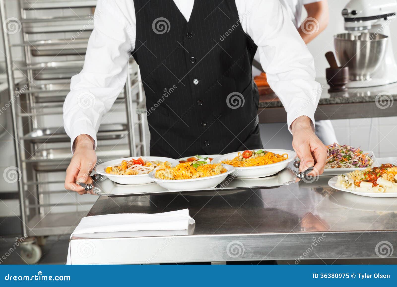 Waiter Holding Pasta Dishes in Tray Stock Image - Image of midsection ...