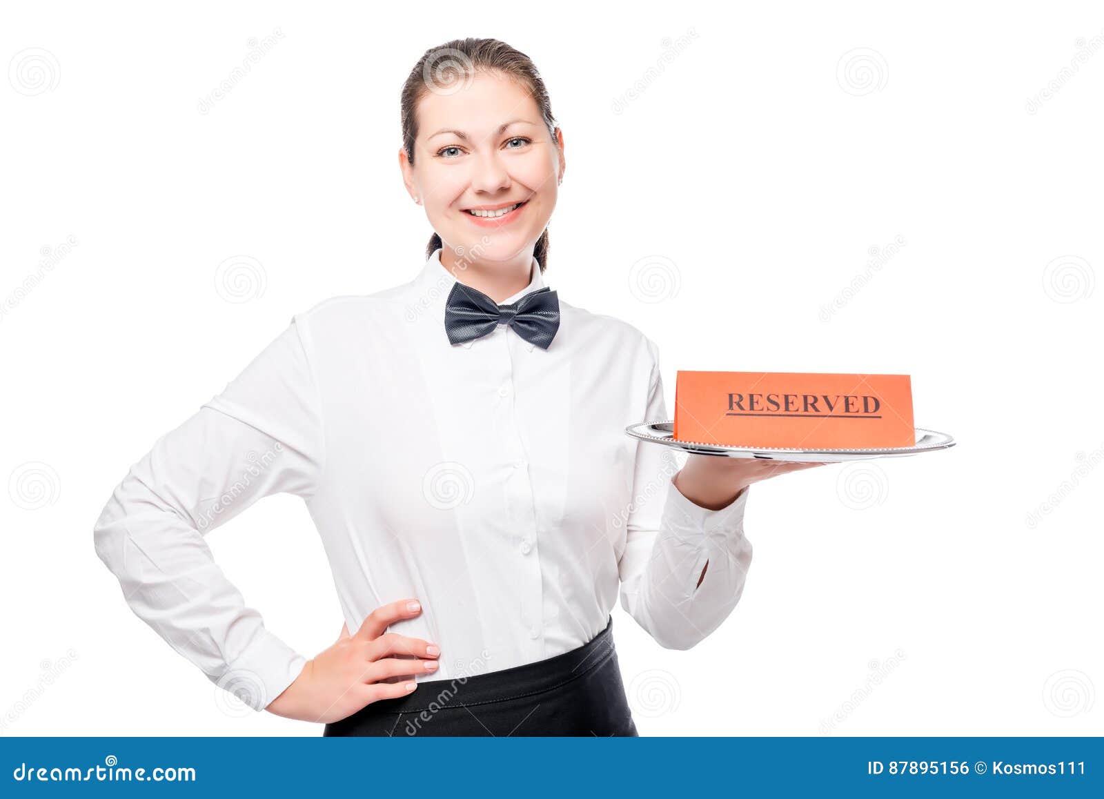 Waiter Holding a Tray of an Advertisement for the Reservation Stock ...