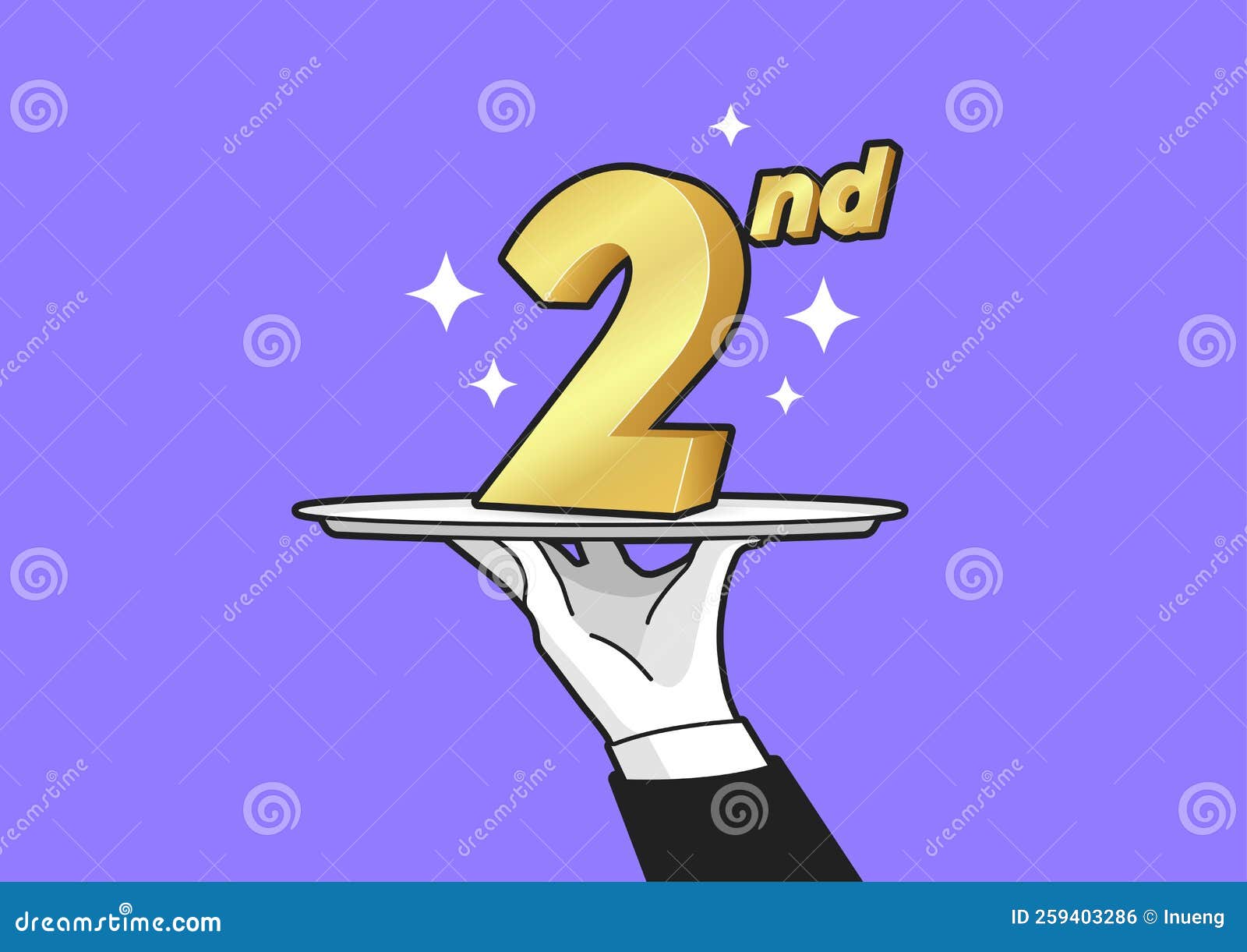 Waiter Holding Tray or Salver with Number Two on the Tray for the ...