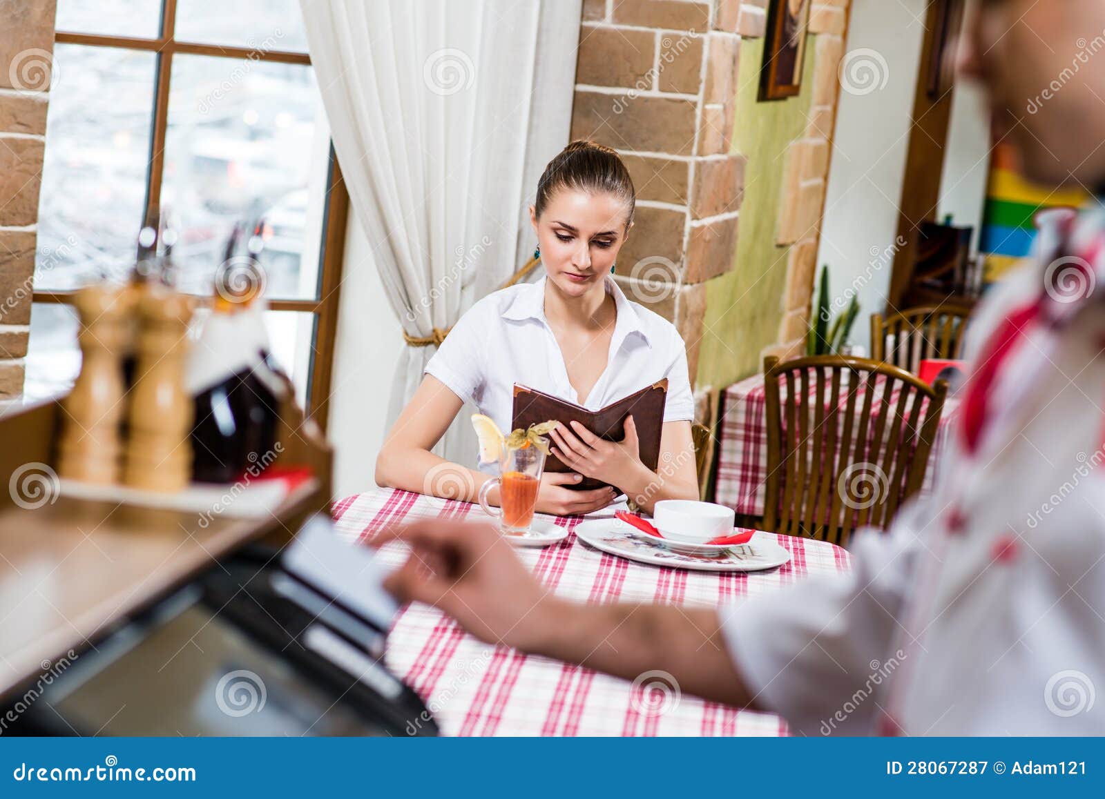 Waiter Inserts the Card into a Computer Terminal Stock Image - Image of ...