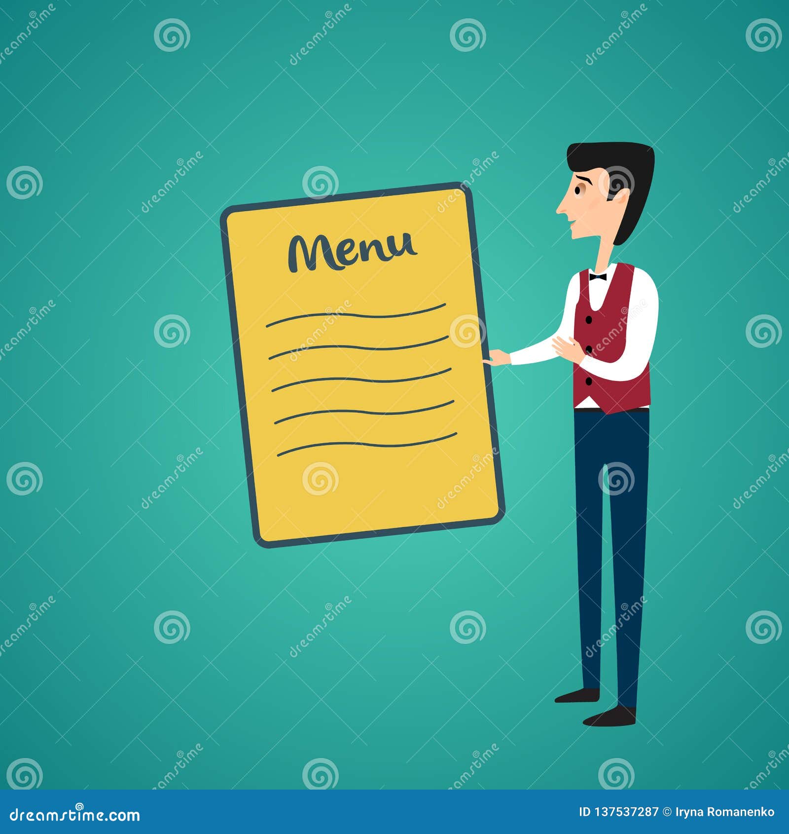 Waiter Keeps the Restaurant Menu Stock Vector - Illustration of male ...