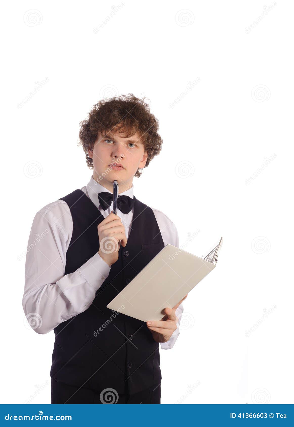 Waiter with Laptop Used Like Menu Stock Image - Image of adult, human ...