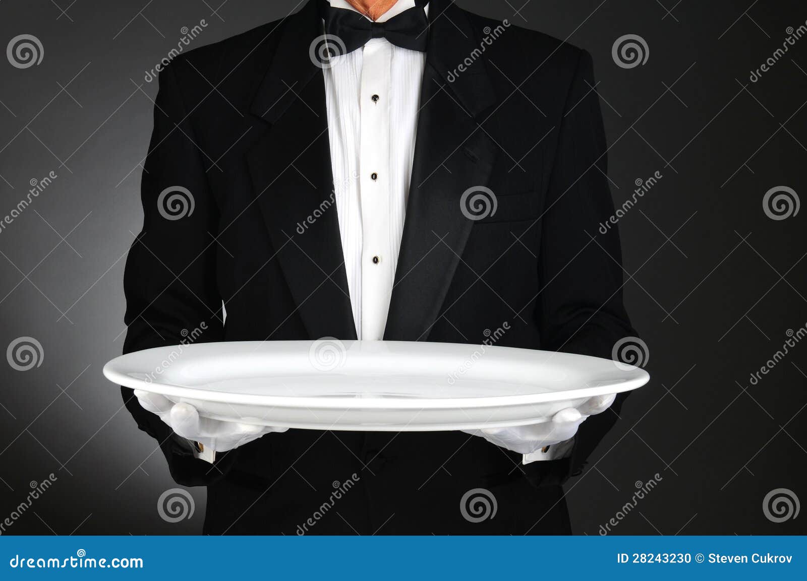Waiter with Large White Tray Stock Photo - Image of male, background ...