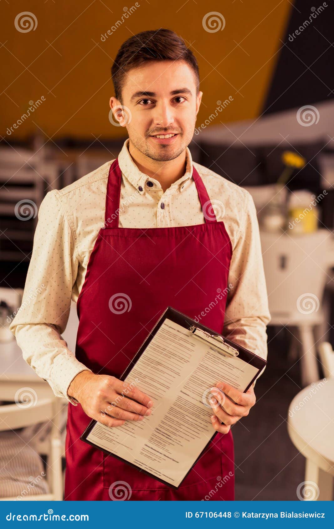 Waiter and menu stock photo. Image of vertical, hold - 67106448