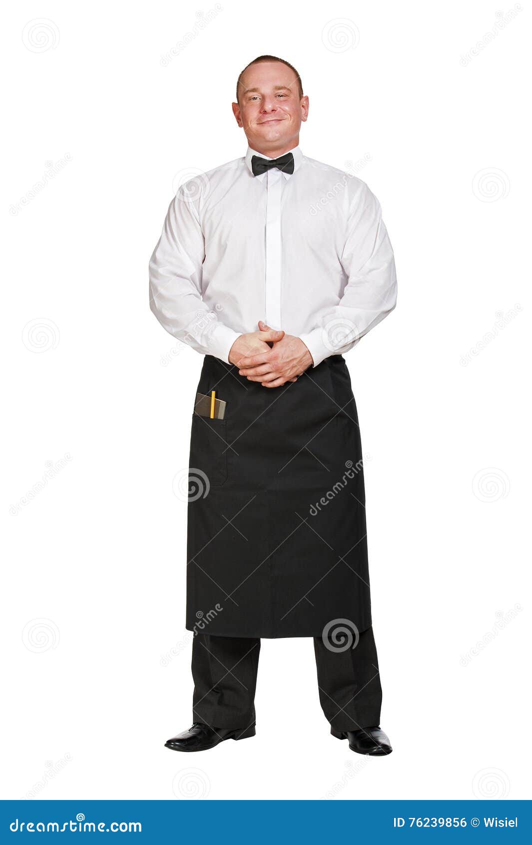 Waiter with Note Pad and Pencil Over White Background. Stock Photo ...