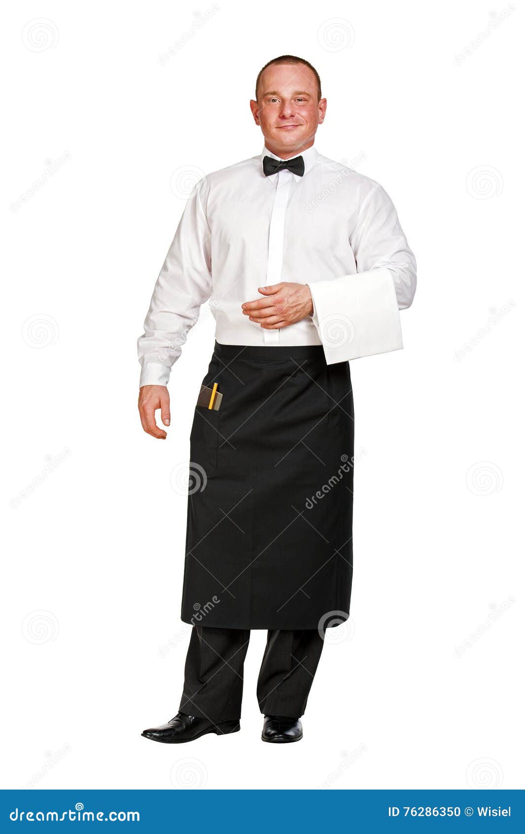 Waiter with Note Pad and Pencil Over White Background. Stock Photo ...
