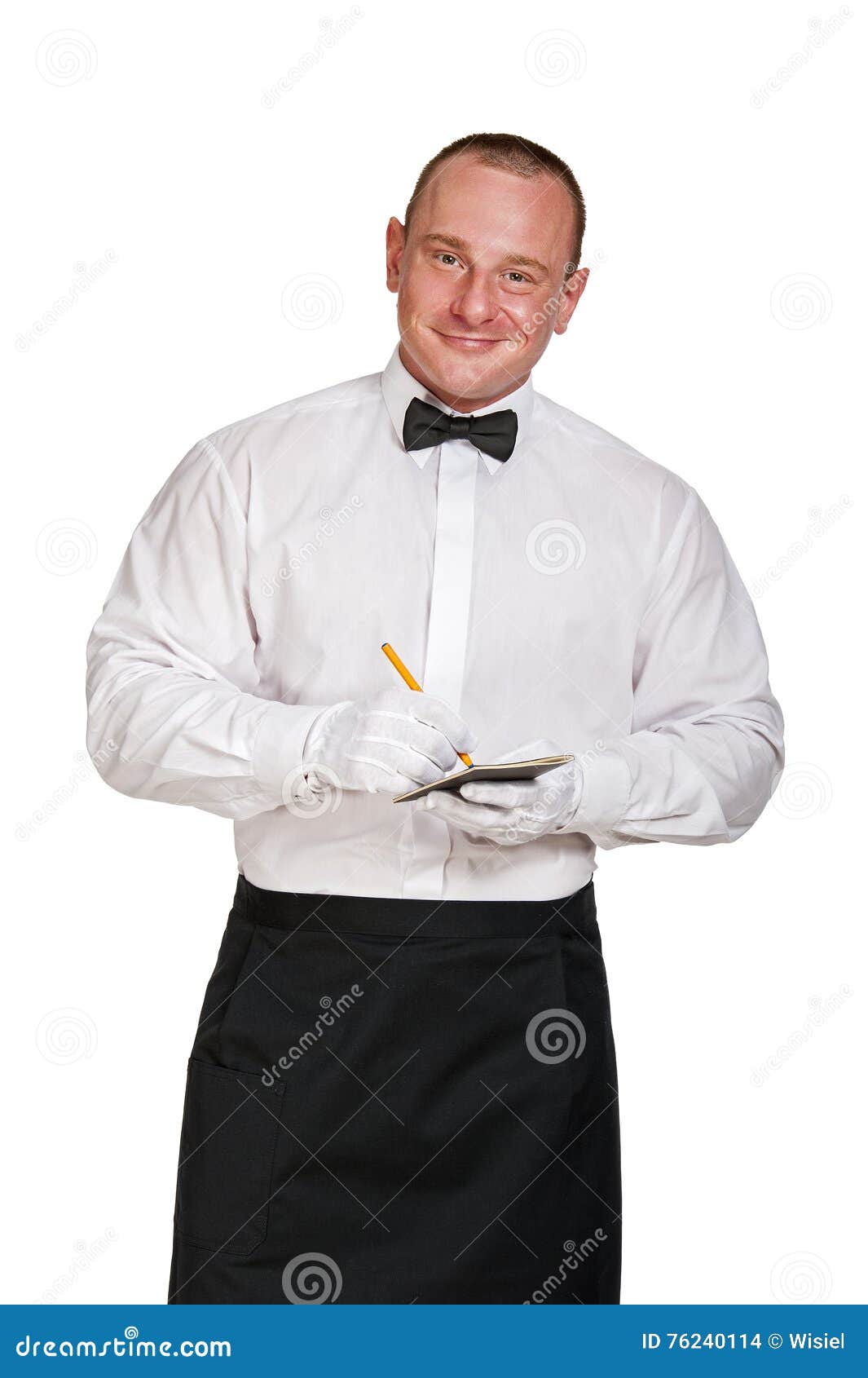 Waiter with Note Pad and Pencil Over White Background. Stock Photo ...