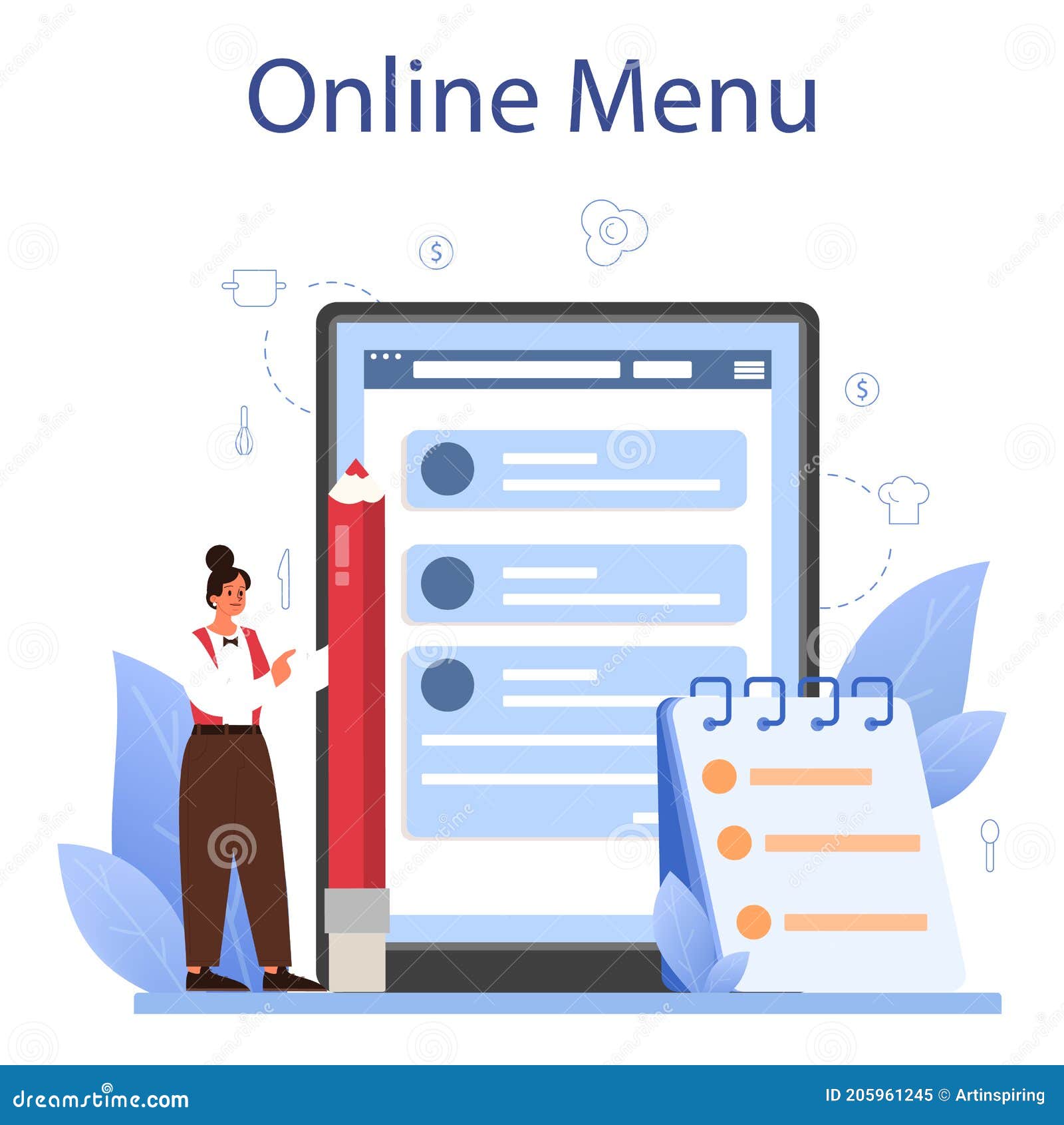 Waiter Online Service or Platform. Restaurant Staff in the Uniform ...