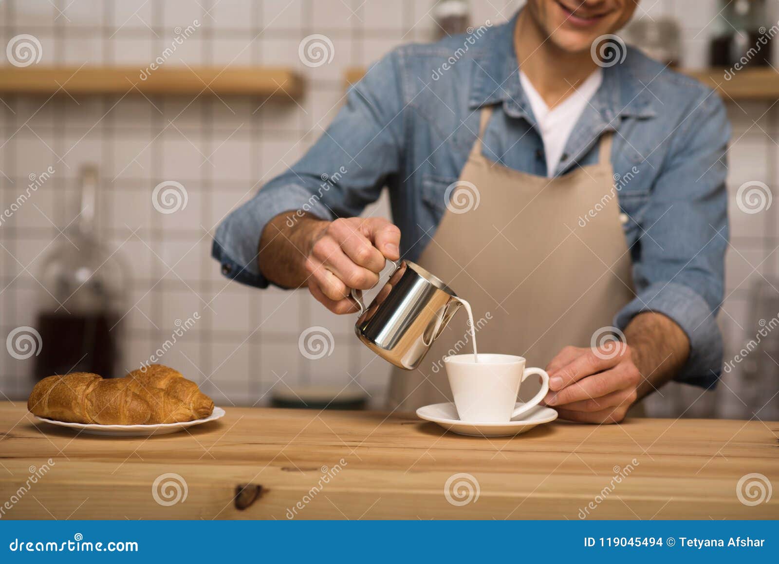 Waiter Pouring Milk into Coffee Stock Photo - Image of european ...