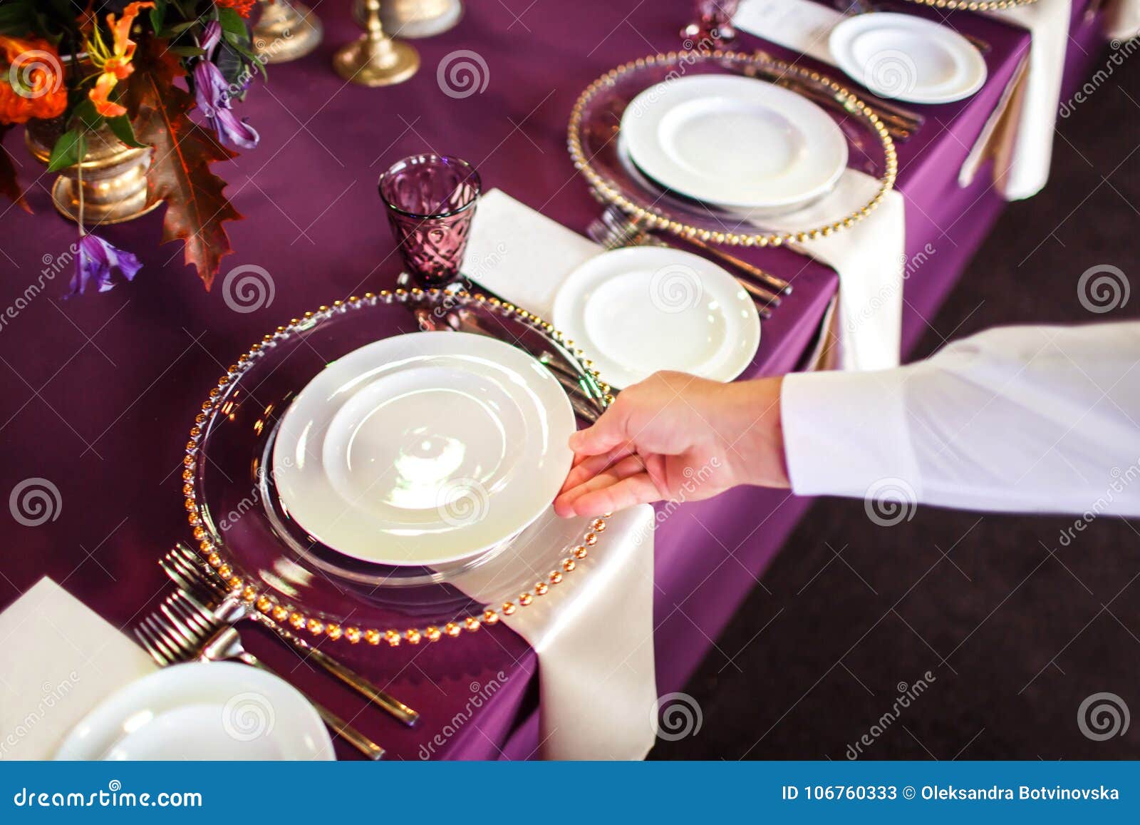 The Waiter Puts the Plate on the Table Stock Image - Image of human ...
