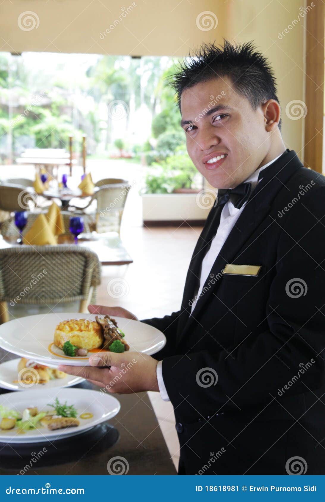 Waiter at restaurant stock image. Image of indoor, male - 18618981