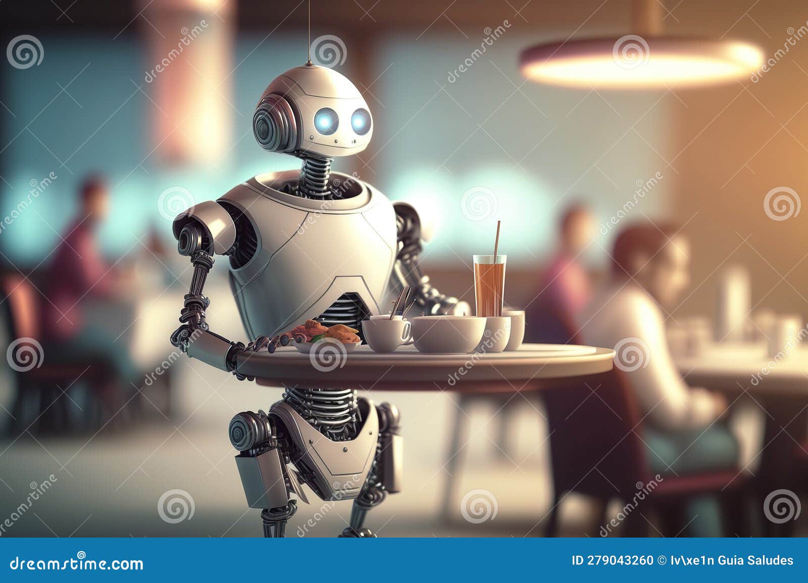 Waiter Robot Carrying a Tray with Plate on a Restaurant. Artificial ... Waiter Robot Carrying a Tray with Plate on a Restaurant. Artificial ...