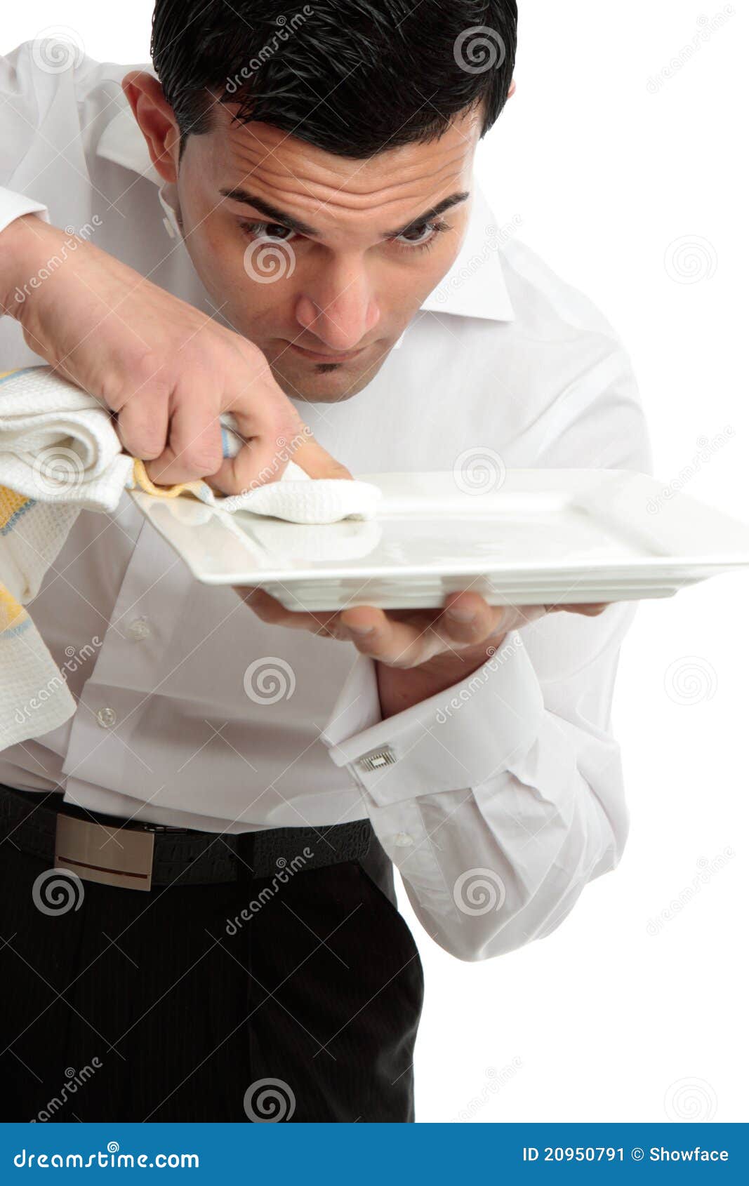 Waiter Servant Cleaning Presenting Plate Stock Image - Image of ...