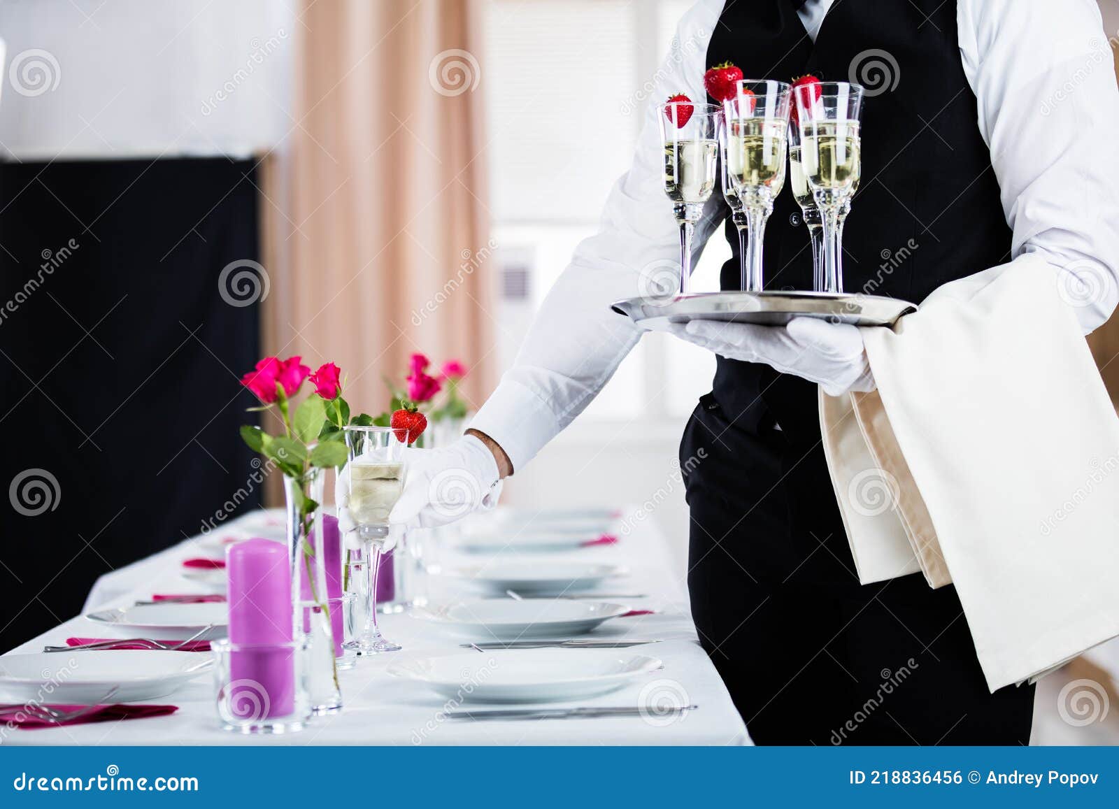 Waiter Serving Banquet Table Stock Photo - Image of profession ...