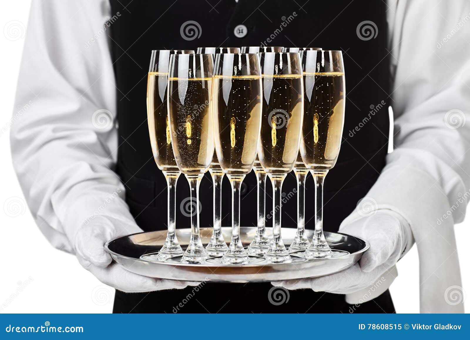 Waiter Serving Champagne on a Tray Stock Image - Image of alcohol ...