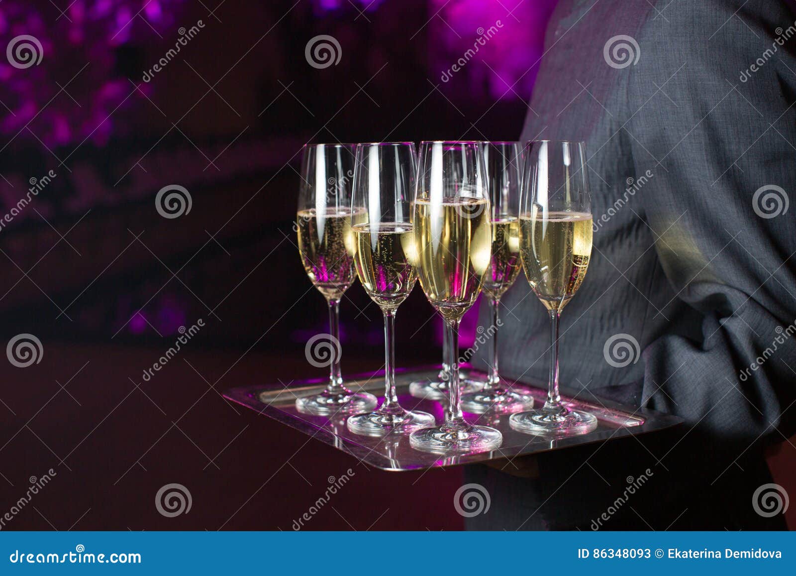 Waiter Serving Champagne on a Tray Stock Image - Image of alcohol ...