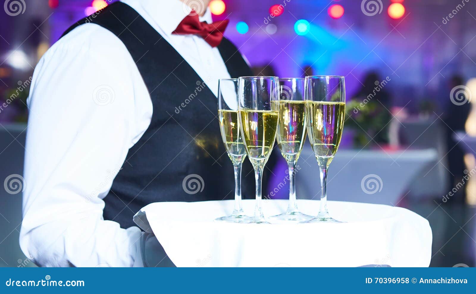 Waiter Serving Champagne on a Tray Stock Photo - Image of celebrate ...