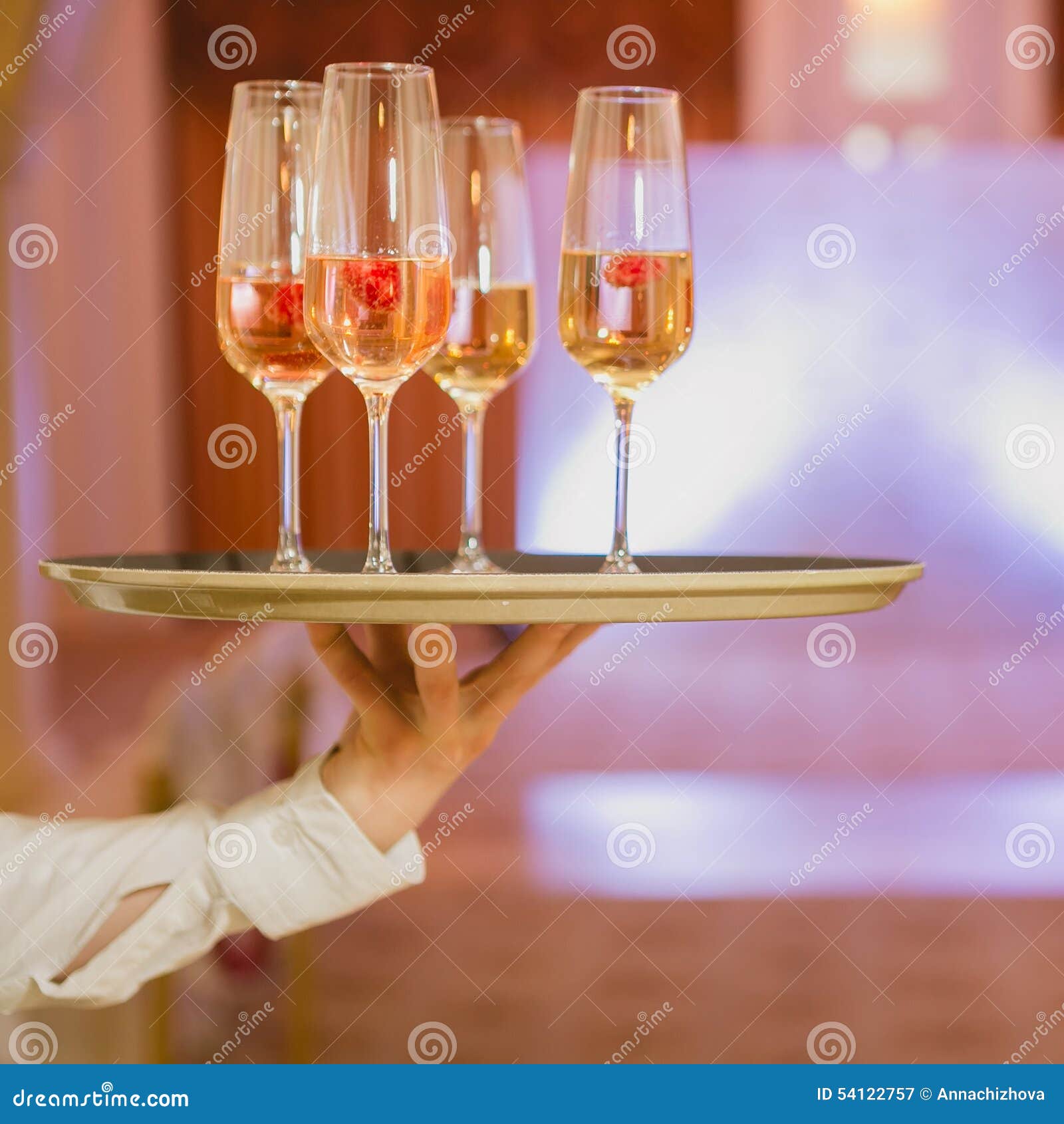 Waiter Serving Champagne on a Tray Stock Image - Image of holiday ...