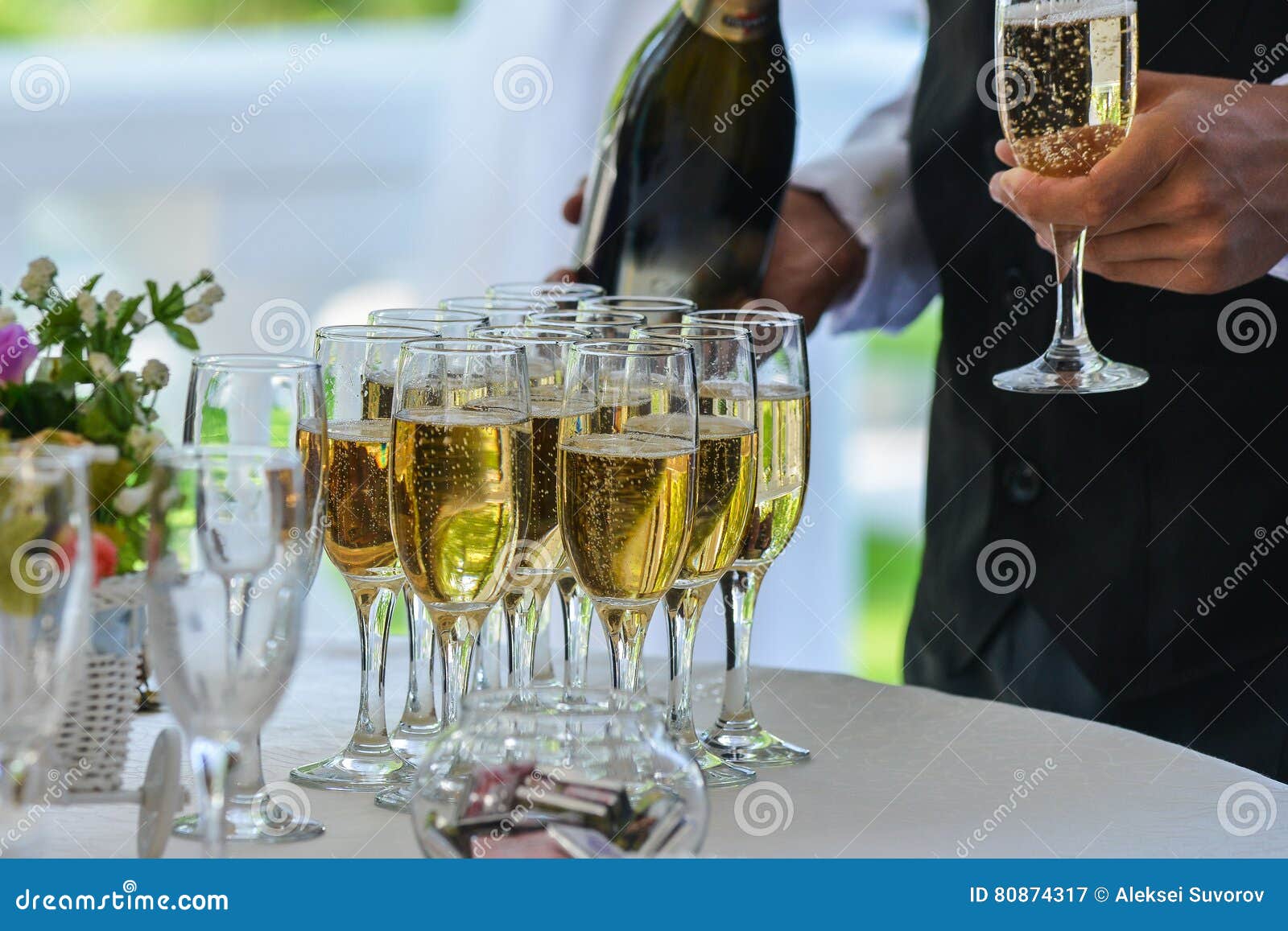 Waiter Serving Champagne on a Tray Stock Image - Image of alcohol ...