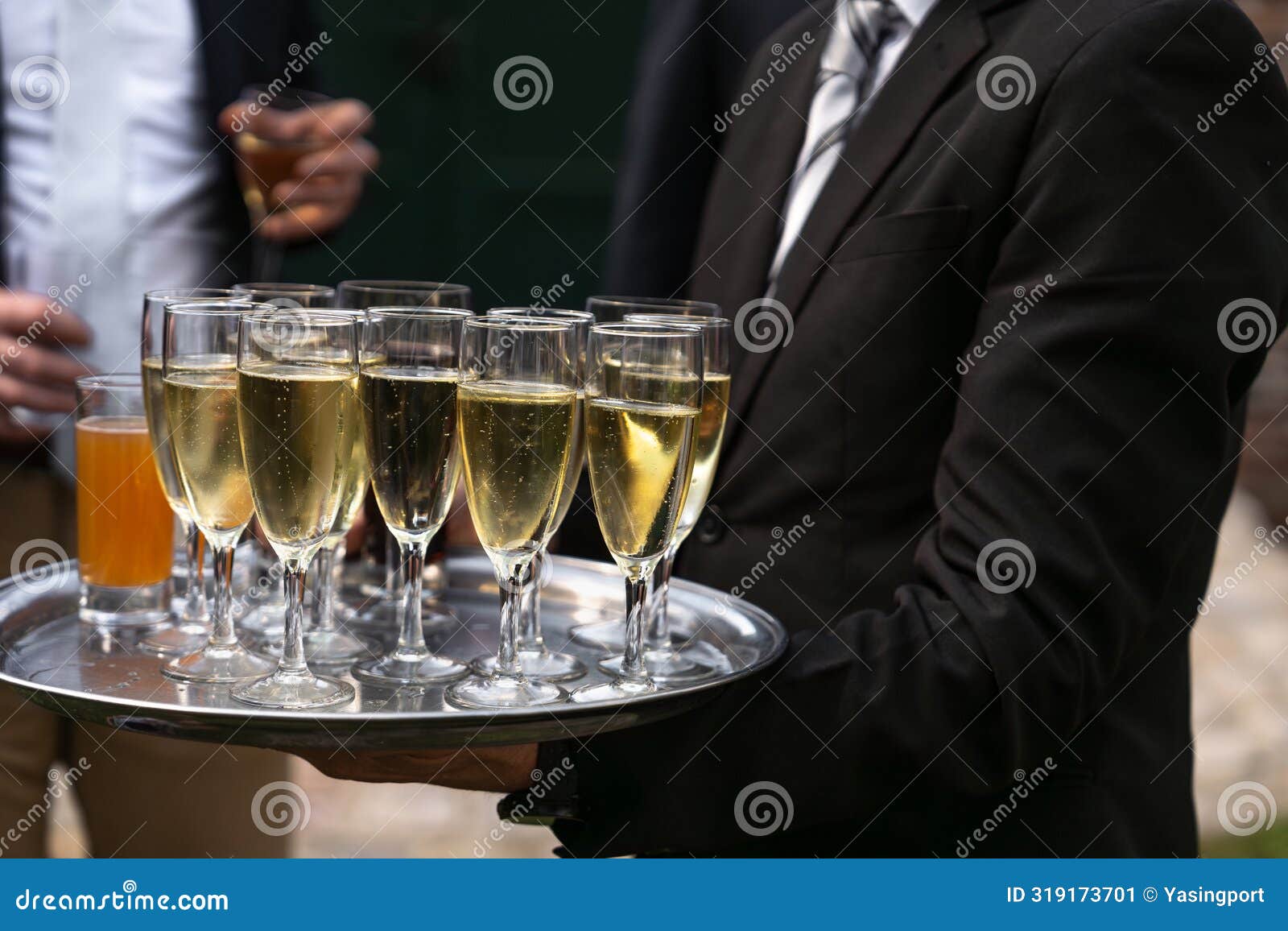 A Waiter Serving Champagne at a Wedding Stock Image - Image of cocktail ...