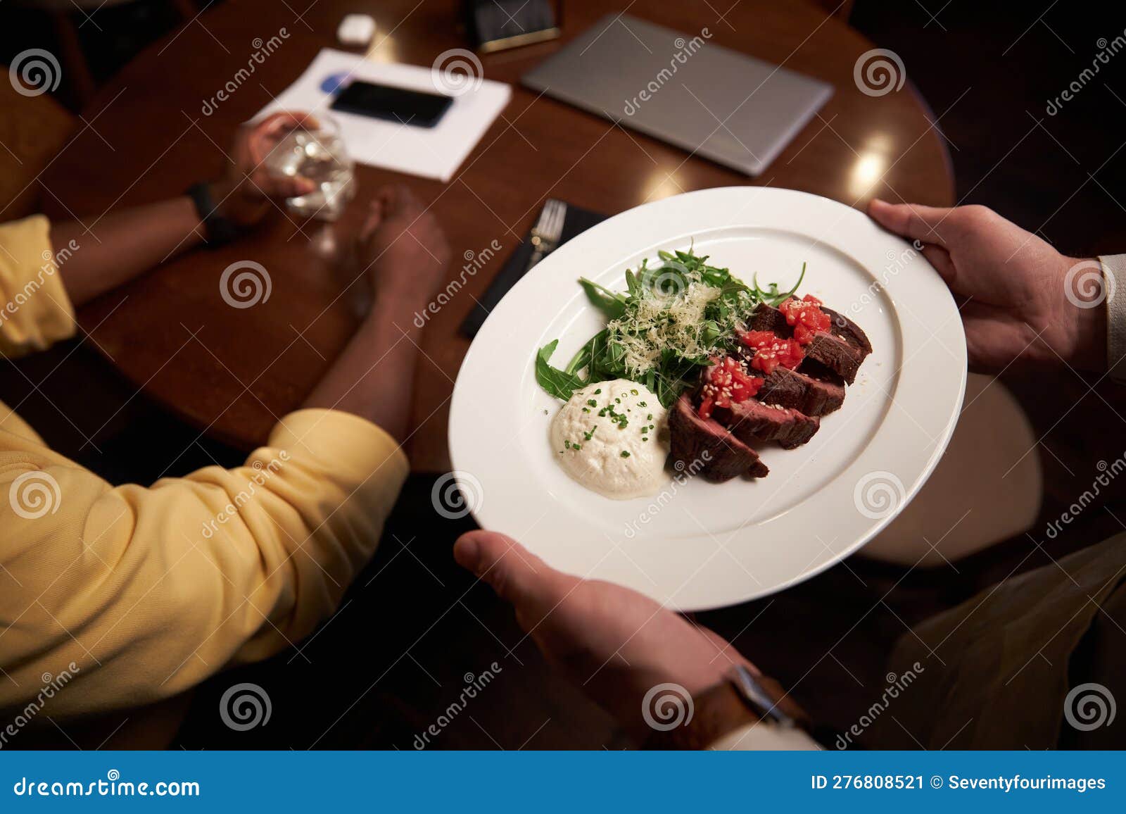 Waiter Serving Dinner for Customer Stock Image - Image of serve, waiter ...