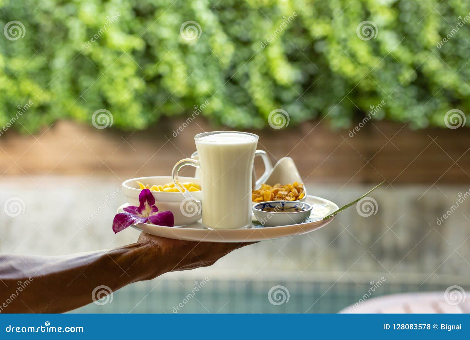 Waiter Serving Healthy Breakfast Set in Hotel Room. Stock Photo - Image ...
