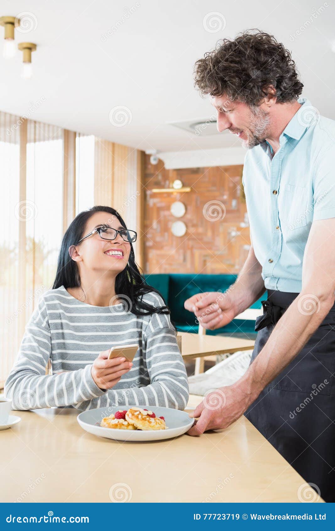 Waiter Serving Snack To Customer Stock Image - Image of customer ...