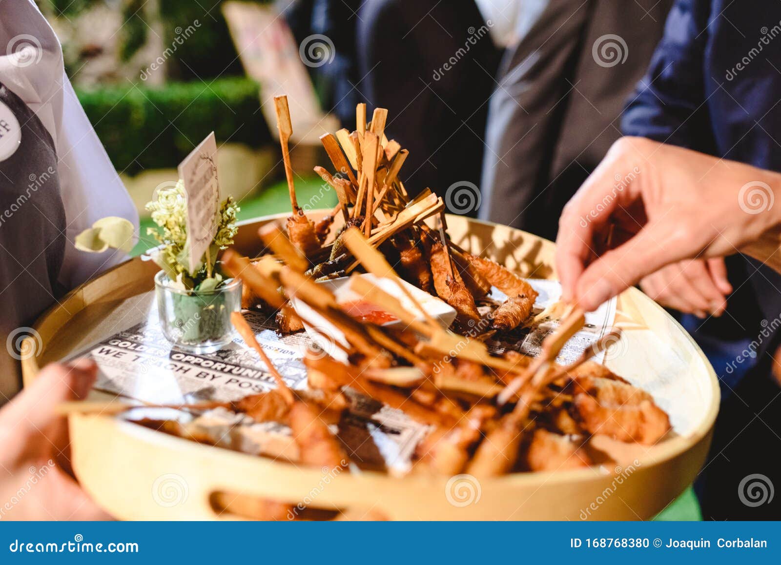 Waiter Serving Snacks during a Wedding Stock Photo - Image of dish ...