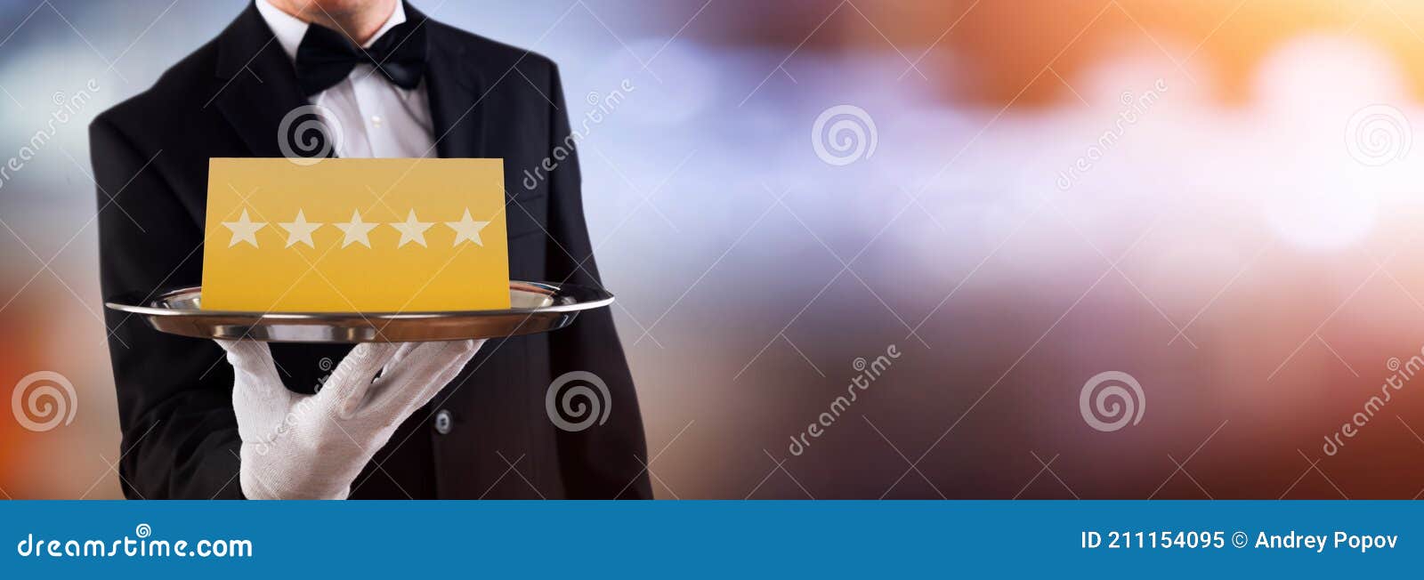 Waiter Holding Plate with Star Rating Stock Image - Image of servant ...