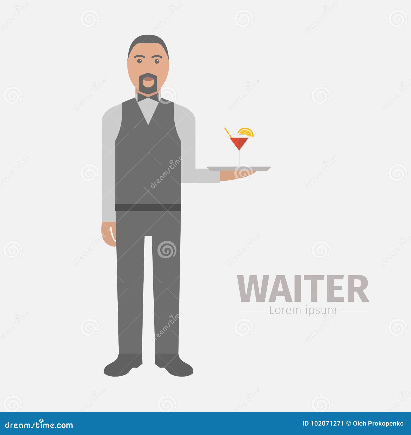 Waiter Serving. Vector Flat Illustration Stock Vector - Illustration of ...