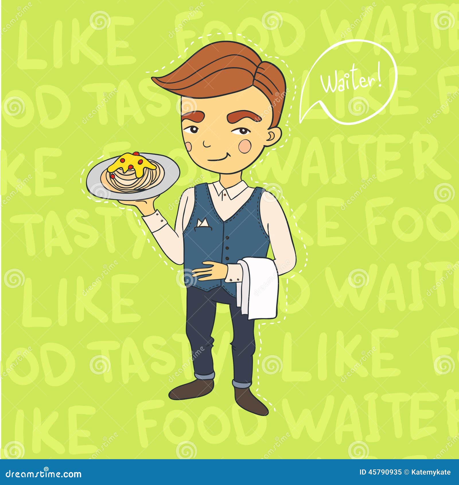Waiter Serving. Vector Illustration Stock Vector - Illustration of ...