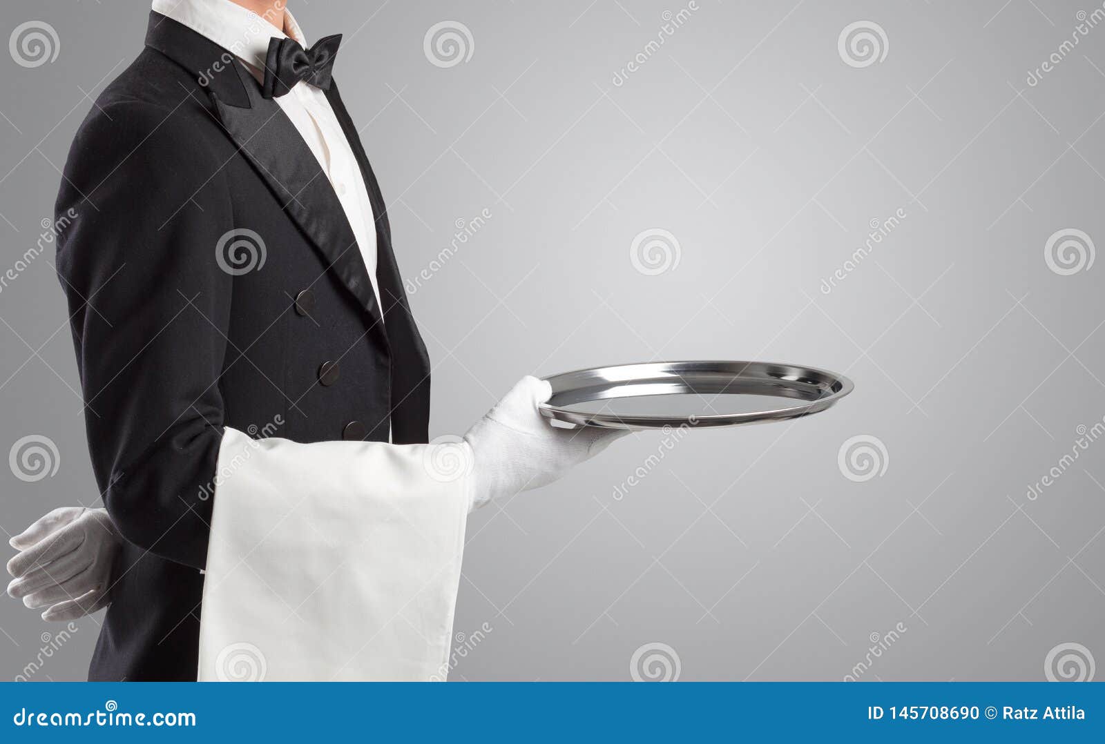 Waiter Serving with White Gloves and Steel Tray Stock Photo - Image of ...