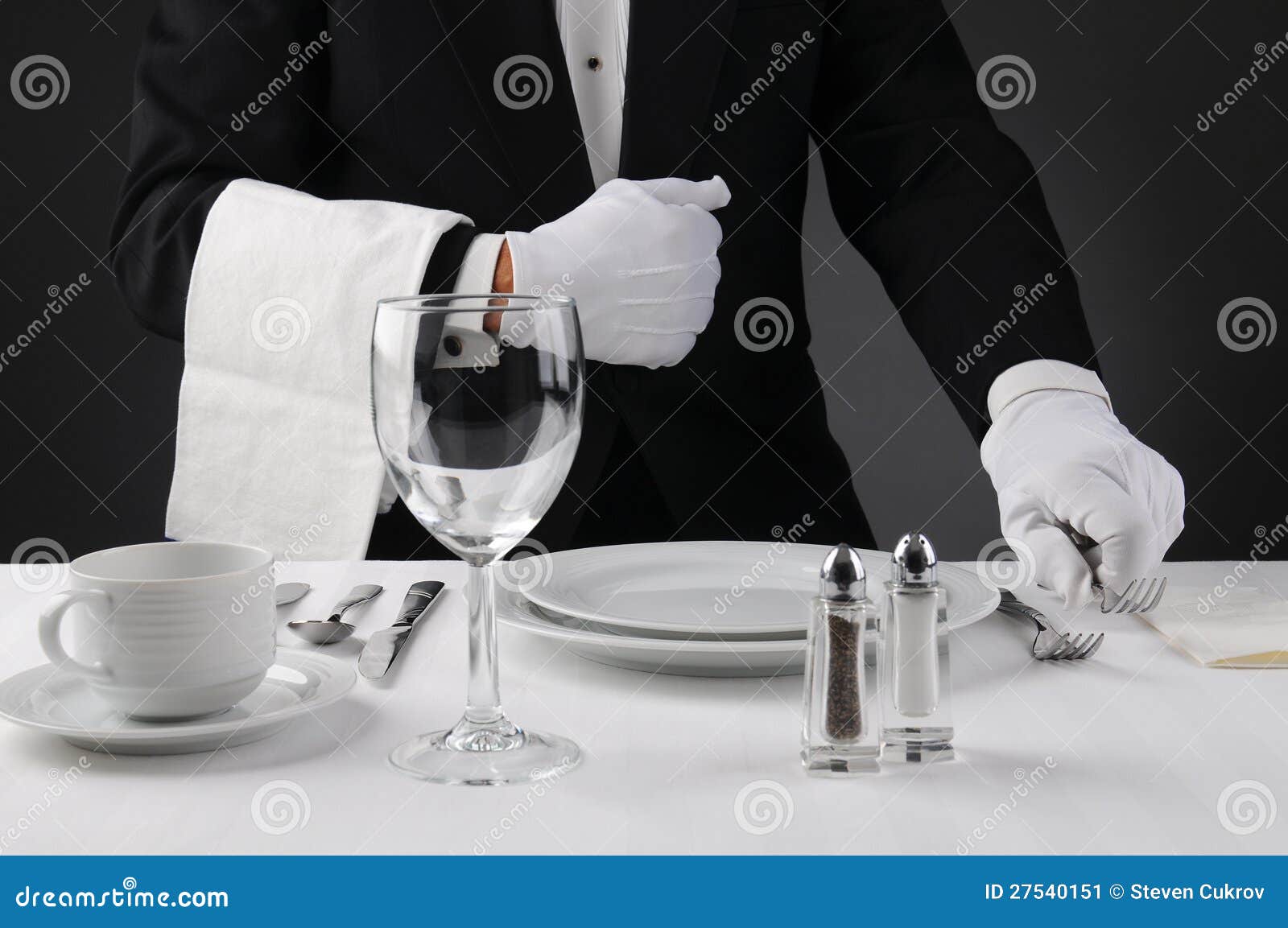 Waiter Setting Formal Dinner Table Stock Image - Image of black ...