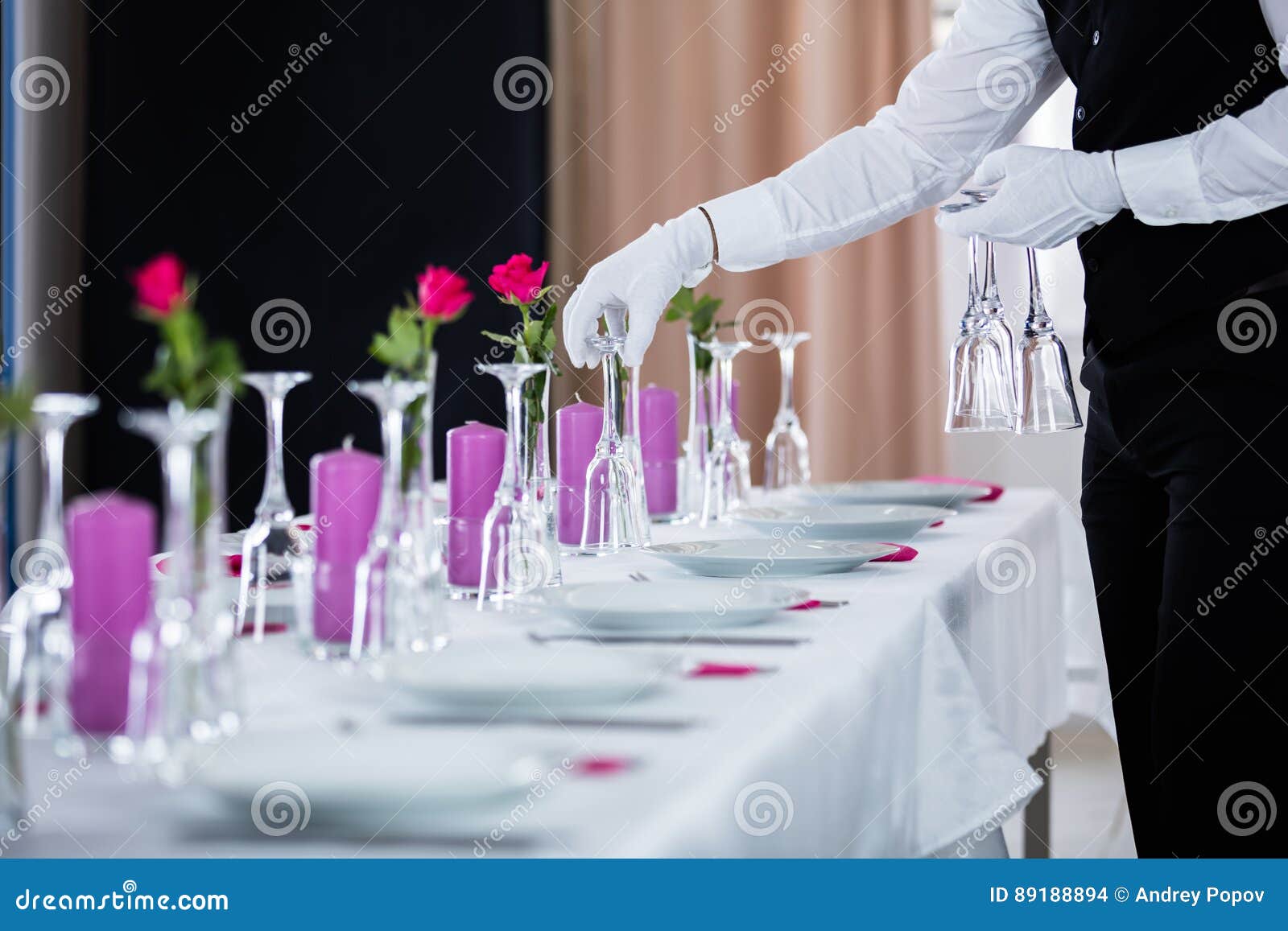 Waiter Setting Wedding Table Stock Photo - Image of celebration ...