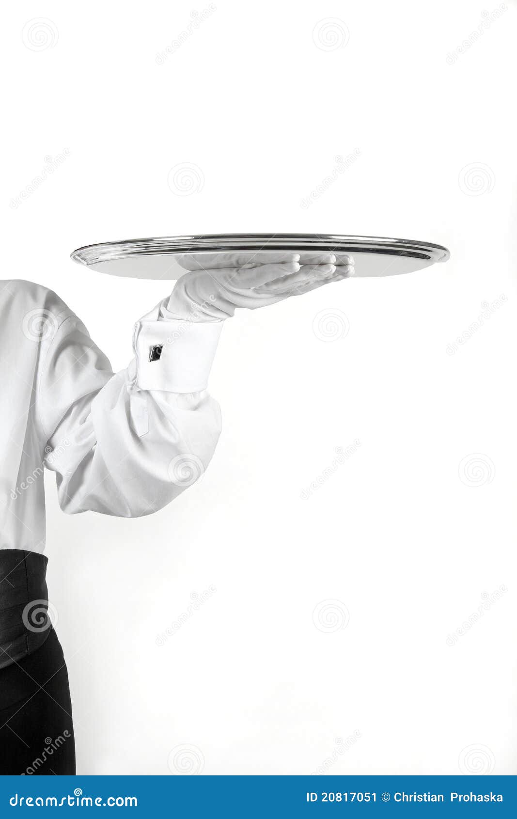 Waiter with silver tray stock image. Image of cummerbund - 20817051