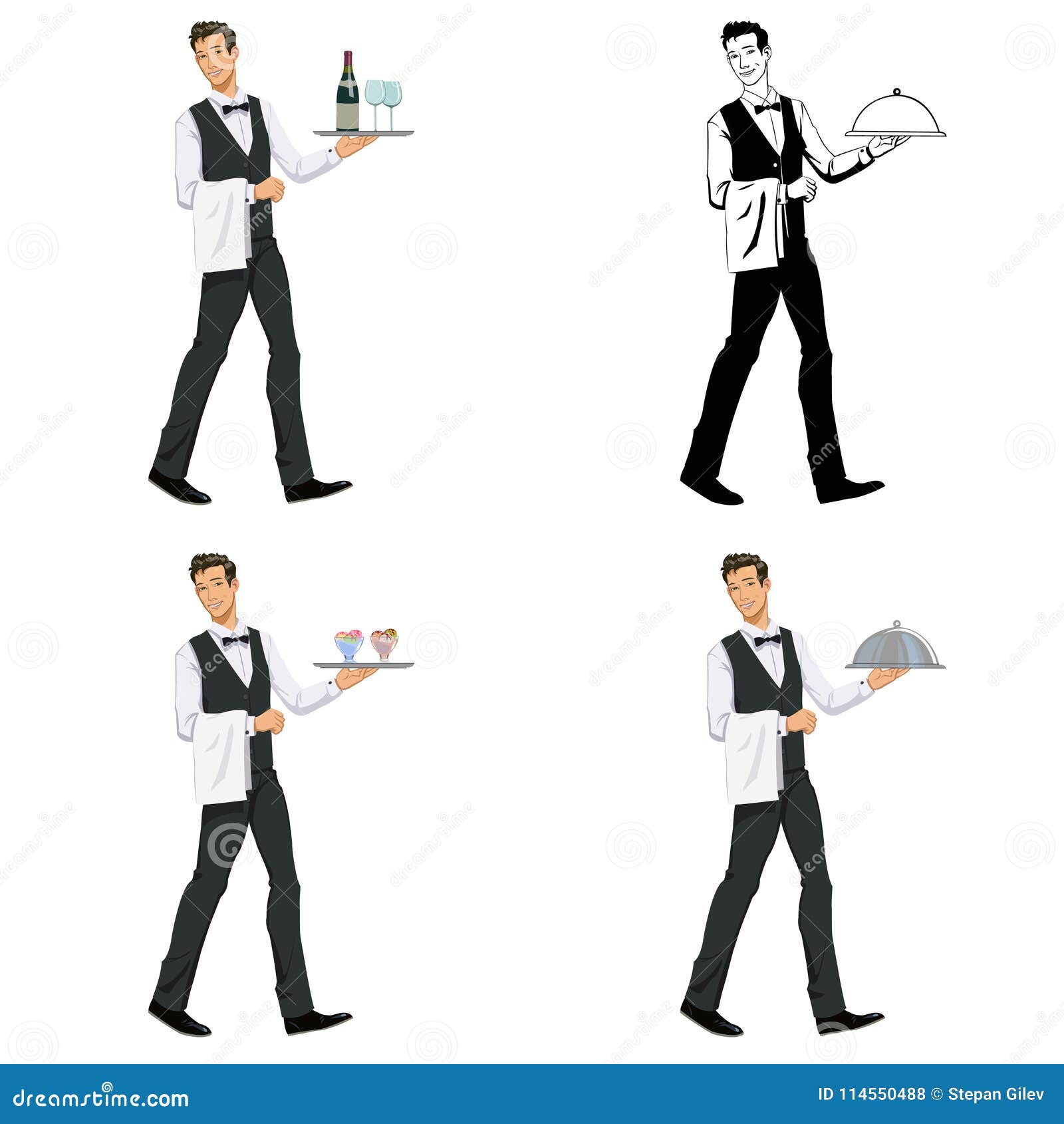 Waiter with a tray stock vector. Illustration of restaurant - 114550488