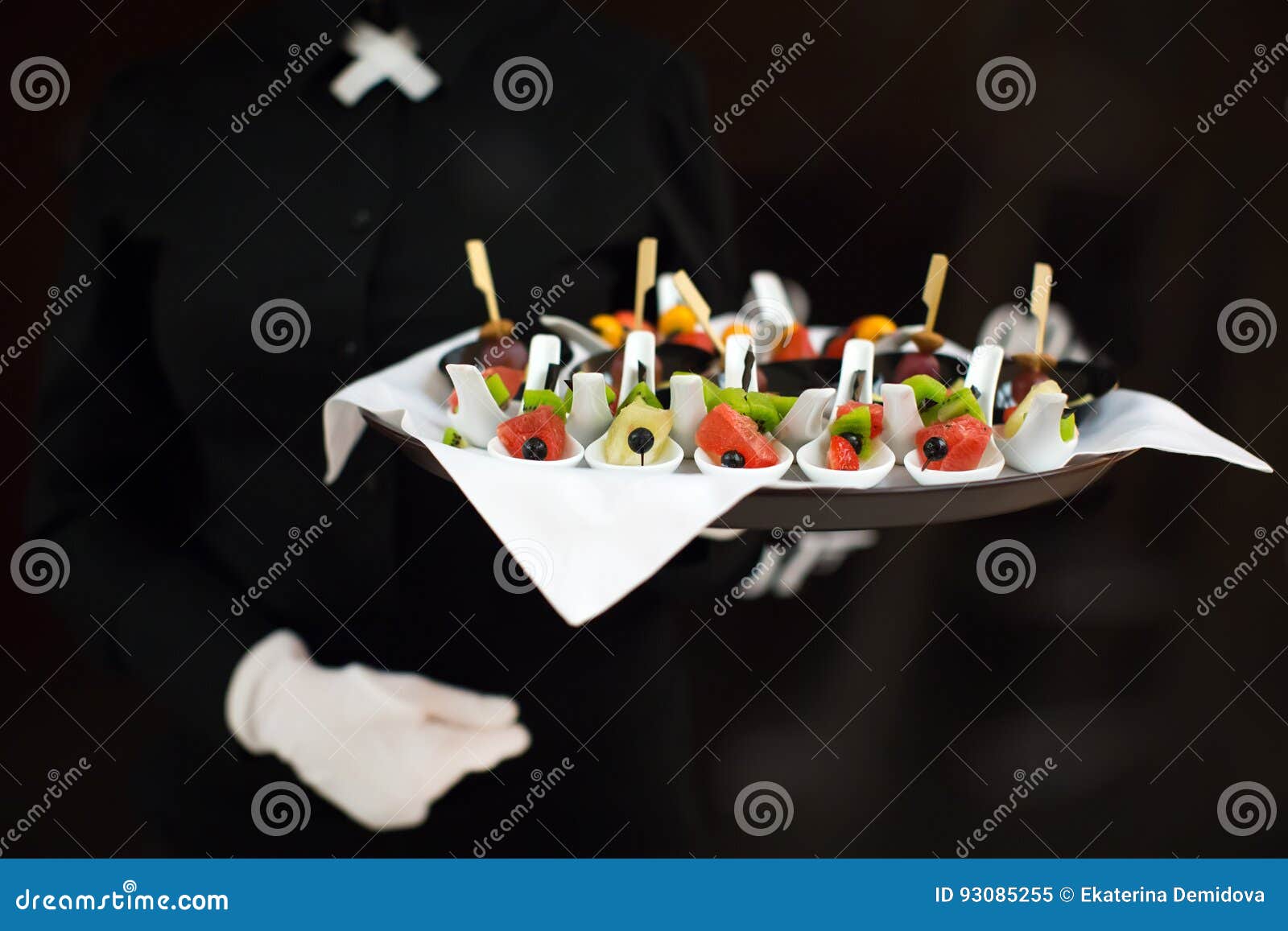 A Waiter with a Tray of Snacks at a Banquet Stock Image - Image of meal ...