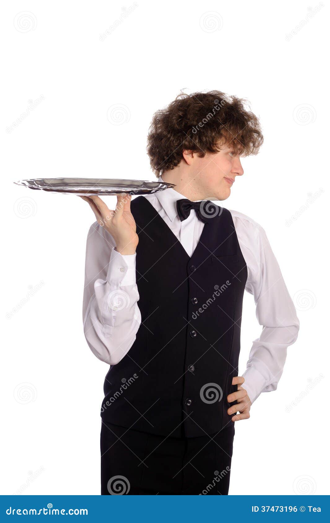 Waiter with tray stock photo. Image of isolated, cheerful - 37473196