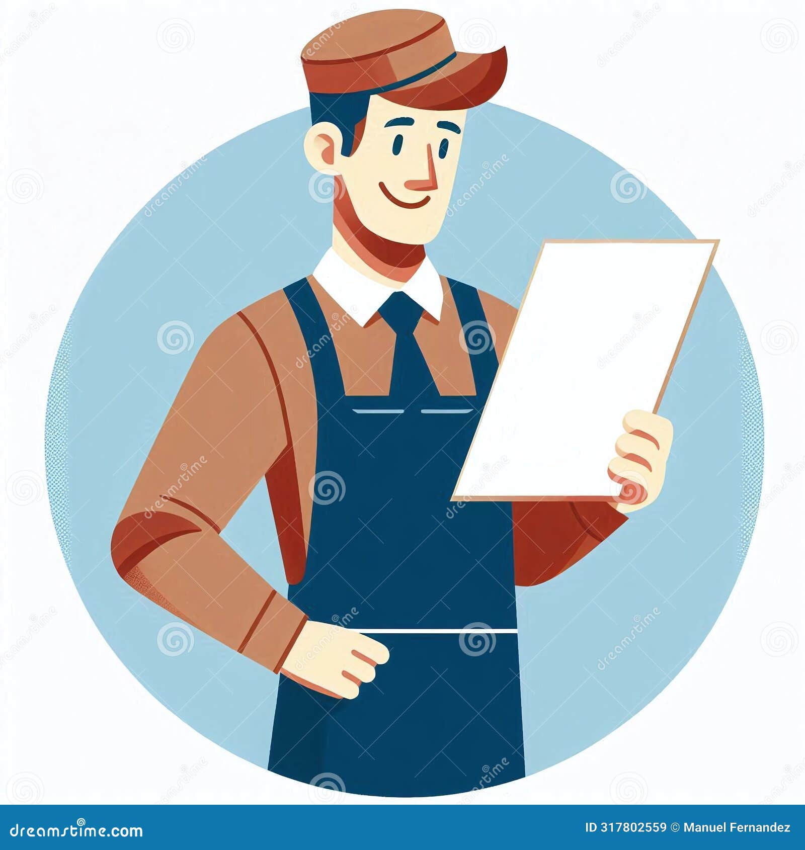 Waiter in Uniform Holding a Sheet of Paper. Stock Illustration ...