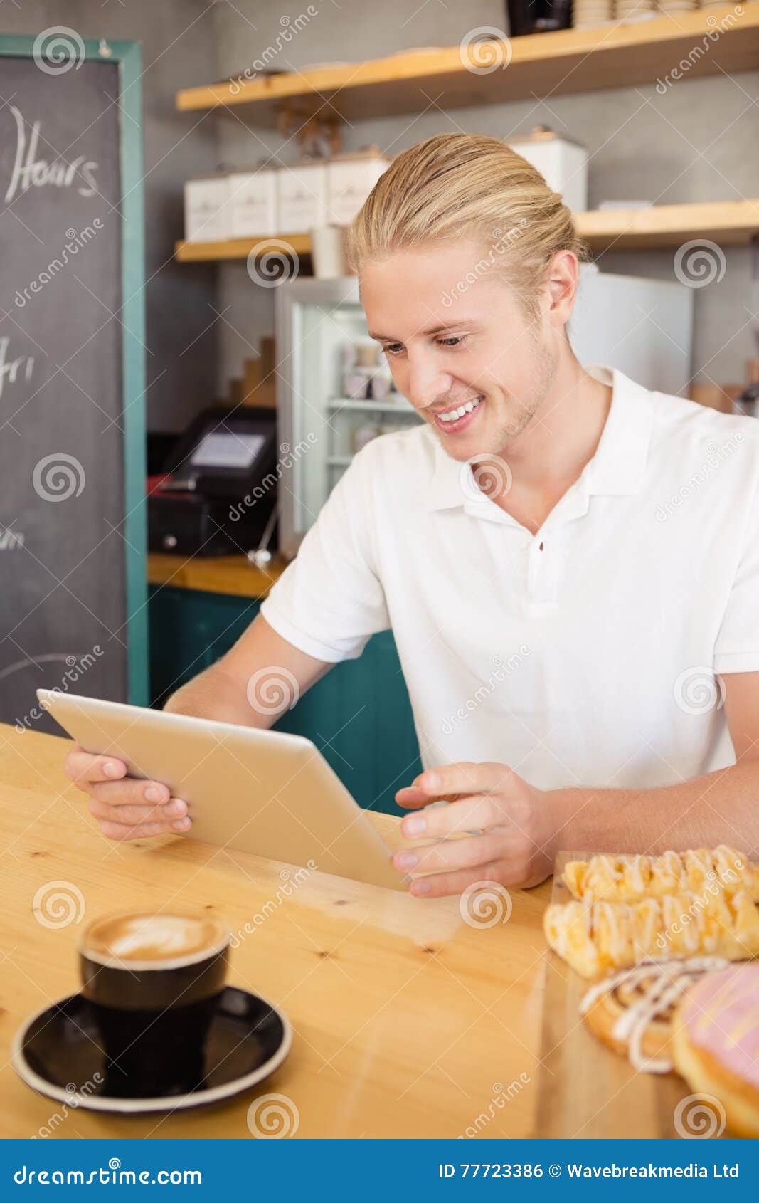 Waiter Using Digital Tablet Stock Photo - Image of saucer, smiling ...