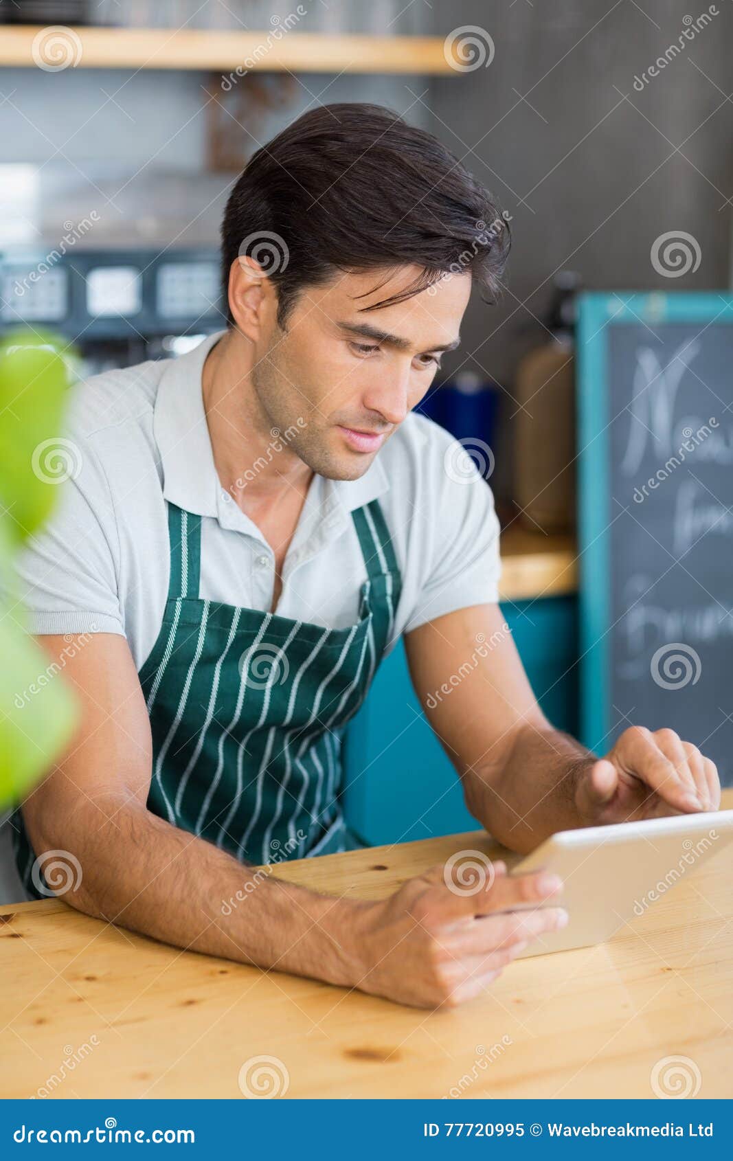 Waiter Using Digital Tablet Stock Image - Image of waiter, reading ...
