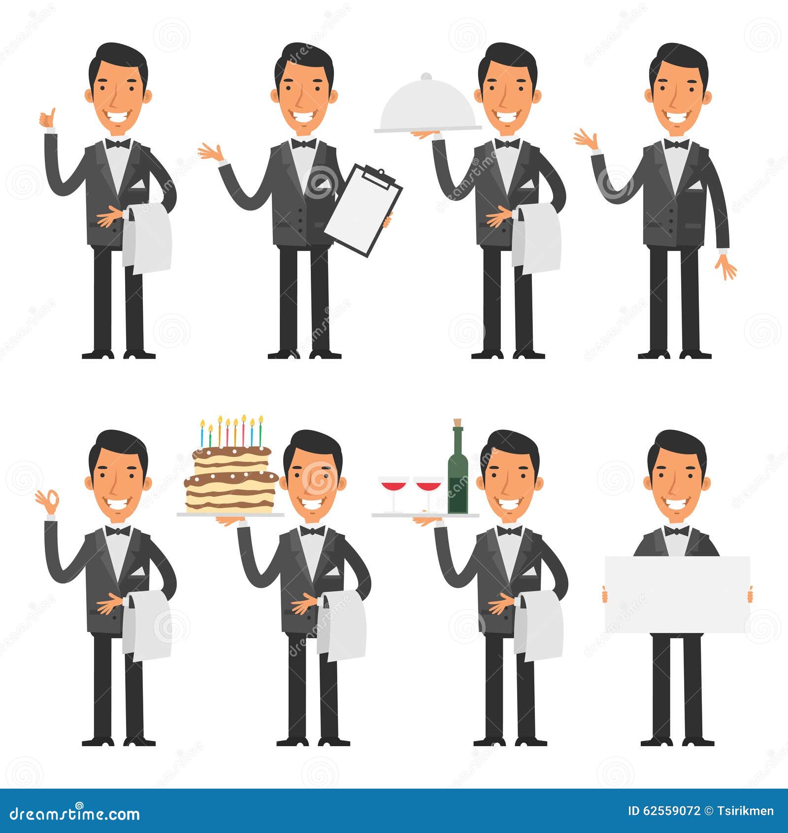 Waiter in various poses stock vector. Illustration of menu - 62559072