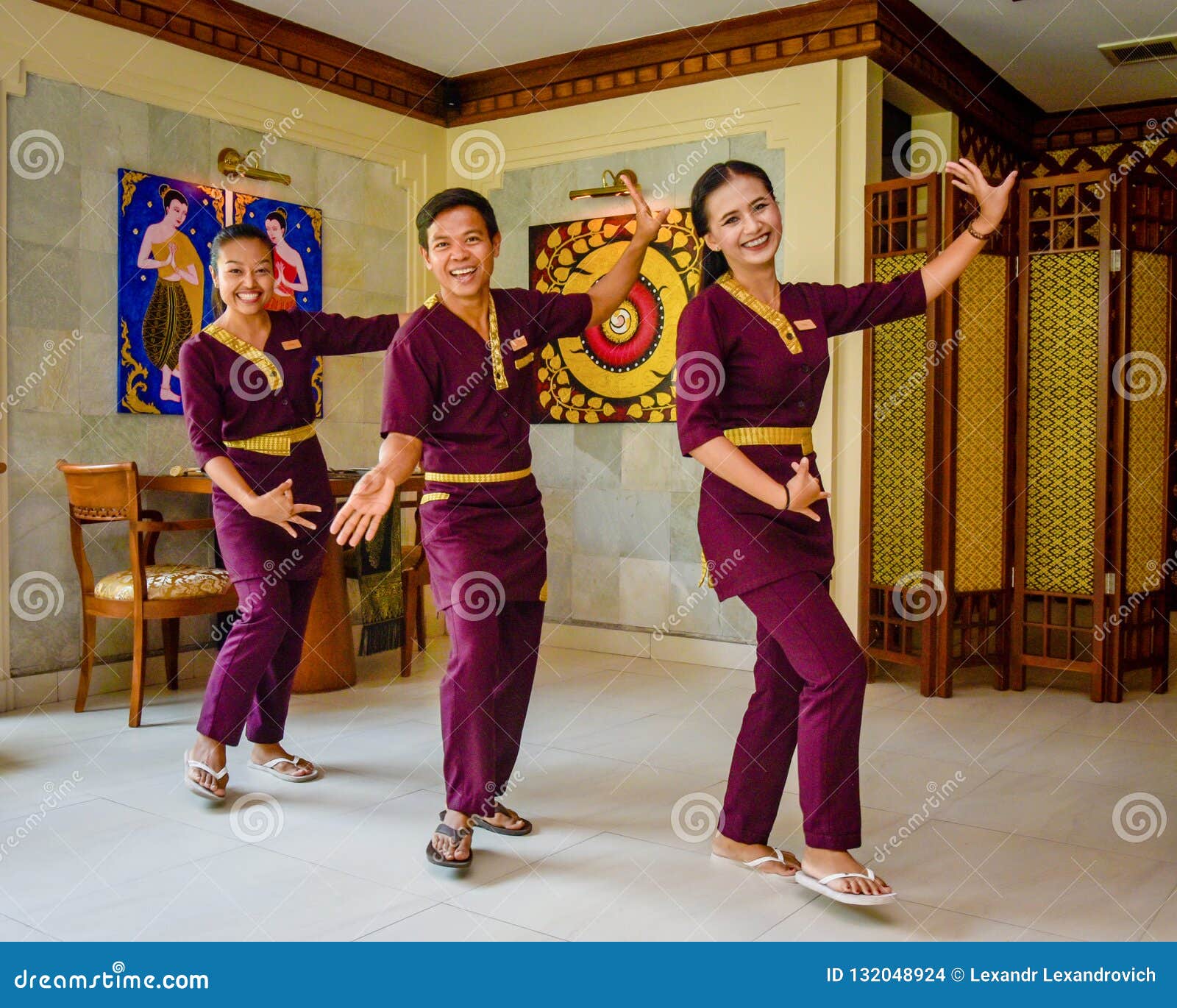 Waiter and Waitress Dancing in the Thai Restaurant Editorial Stock ...