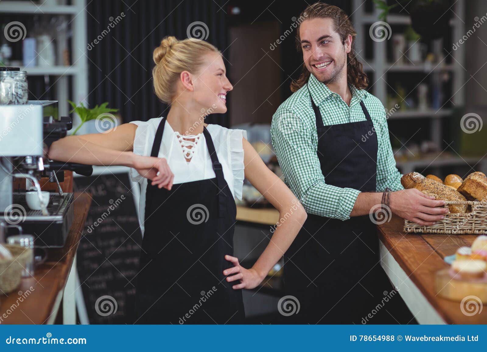 Waiter and Waitress Smiling at Each Other Stock Photo - Image of adult ...